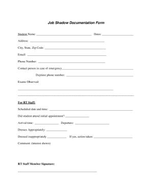 Fillable Online Job Shadowing Report Form Must be done at a hospital or ...