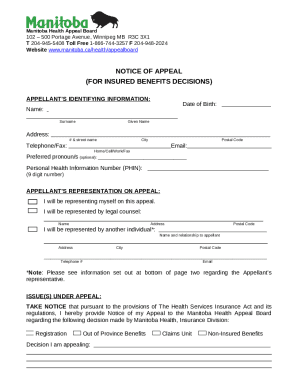 Notice of Appeal sThe Manitoba Health Appeal Board Doc Template | pdfFiller