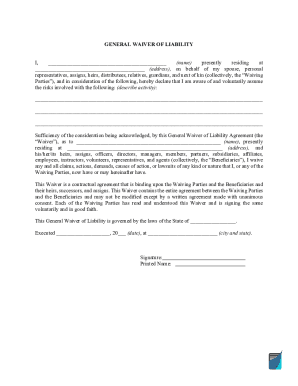 Fillable Online General Waiver of Liability Form. General Waiver of ...