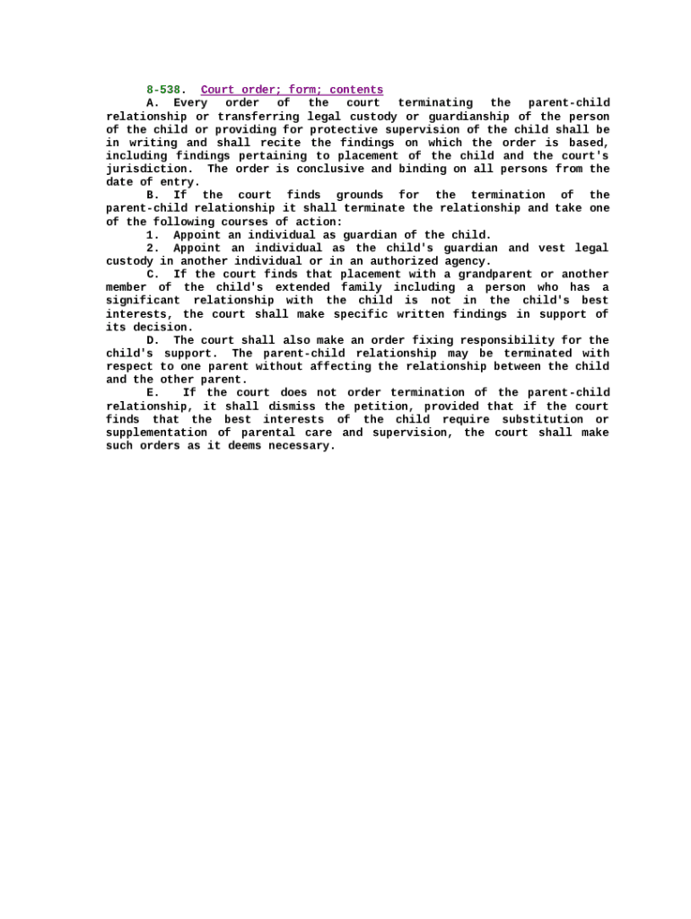8-538; Court order; ; contents. Court order; ; contents Doc Template ...