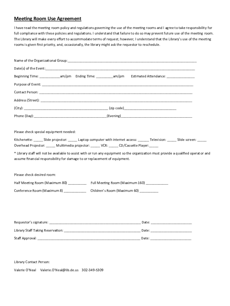 Fillable Online greenwood lib de Room Use Guidelines Fax Email Print ...