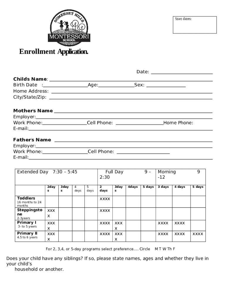 Preschool Enrolment Template Doc Template | pdfFiller