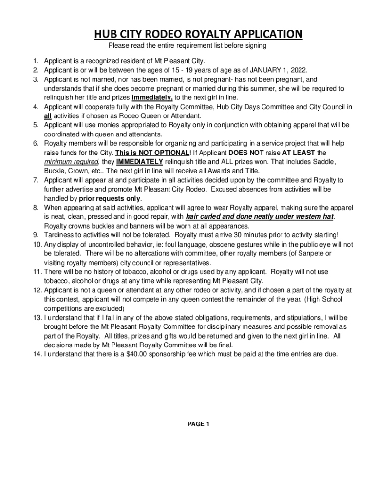 Fillable Online HUB CITY RODEO ROYALTY APPLICATION Fax Email Print ...