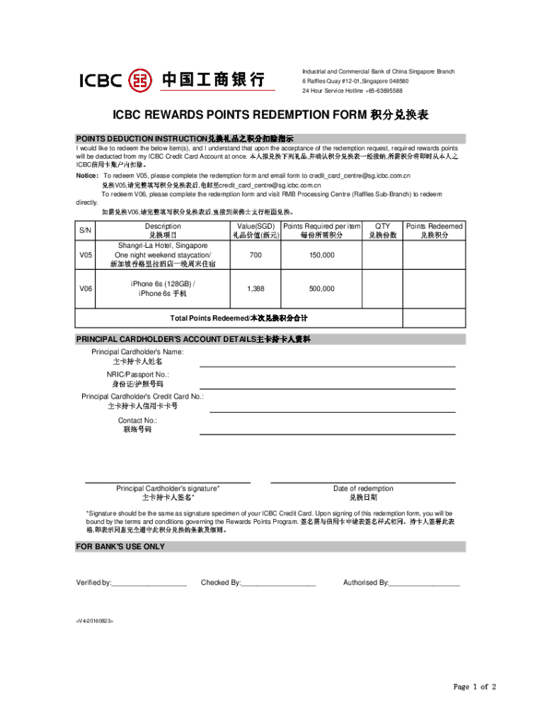 Fillable Online BOC Rewards Overview & Redemption Forms - Singapore Fax ...