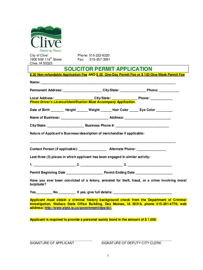 Fillable Online SOLICITOR PERMIT APPLICATION - DOOR HANGERS ... Fax ...