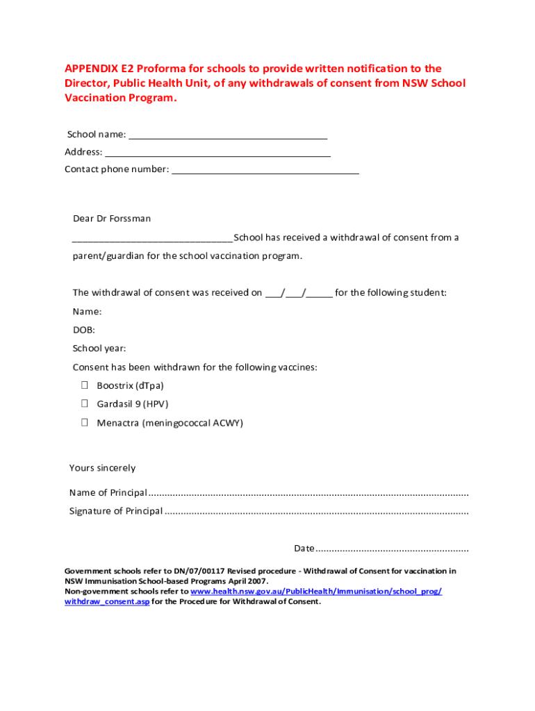 Fillable Online Procedure for withdrawal of consent for school vaccination Fax Email Print ...