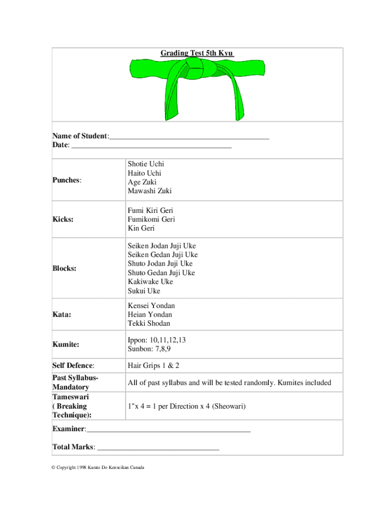 Fillable Online Grading Test 5th Kyu Fax Email Print - pdfFiller