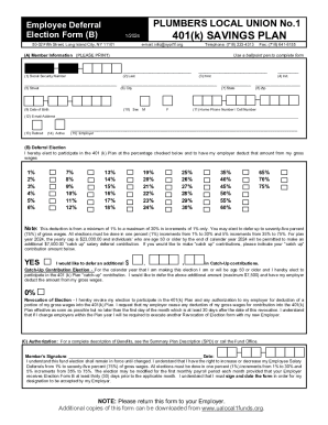Fillable Online Plumbers Local Union No. 1 Employee 401(k) Savings Plan ...