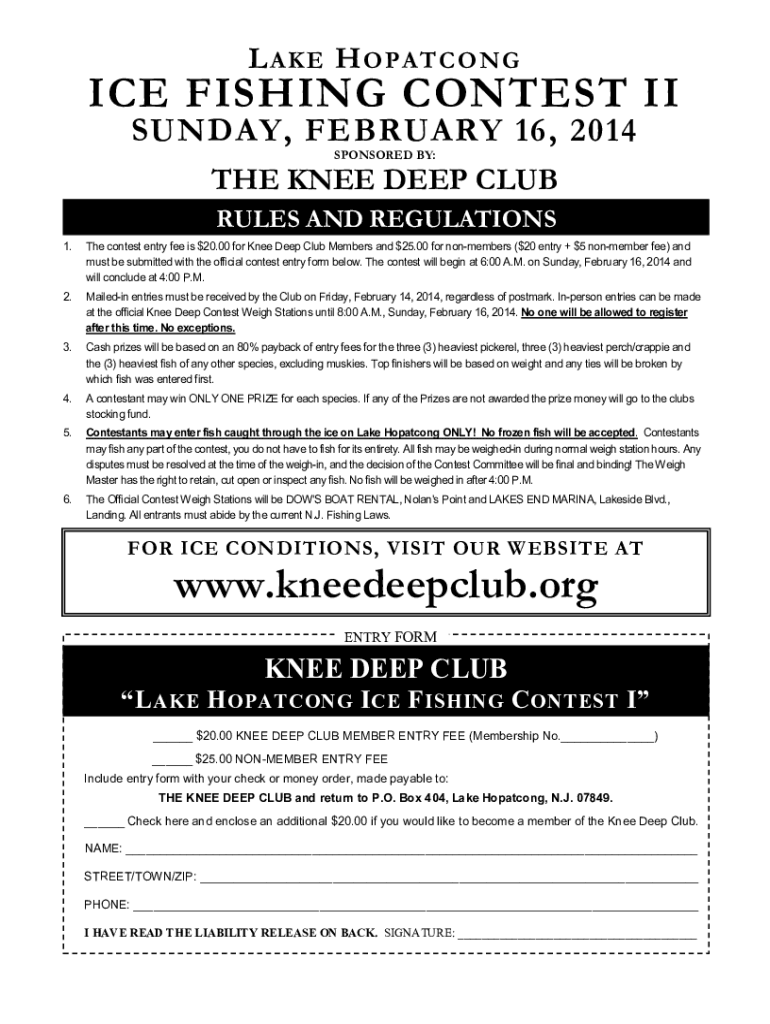 Fillable Online Knee Deep club announces Lake Hopatcong ice fishing ...
