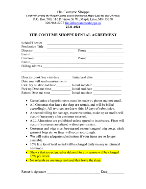 Fillable Online The Costume Shoppe Rental Agreement Fax Email Print ...