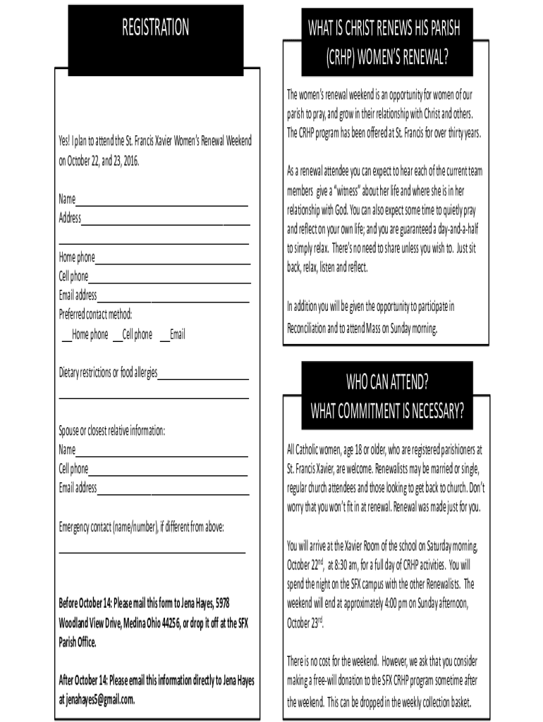 Fillable Online Reunion to celebrate 40 years of renewal at St. Francis ... Fax Email Print ...