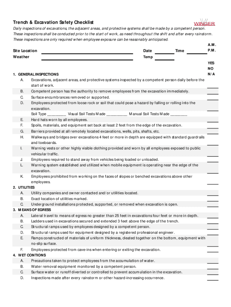 Fillable Online Excavation or Trench Daily Inspection Fax Email Print ...