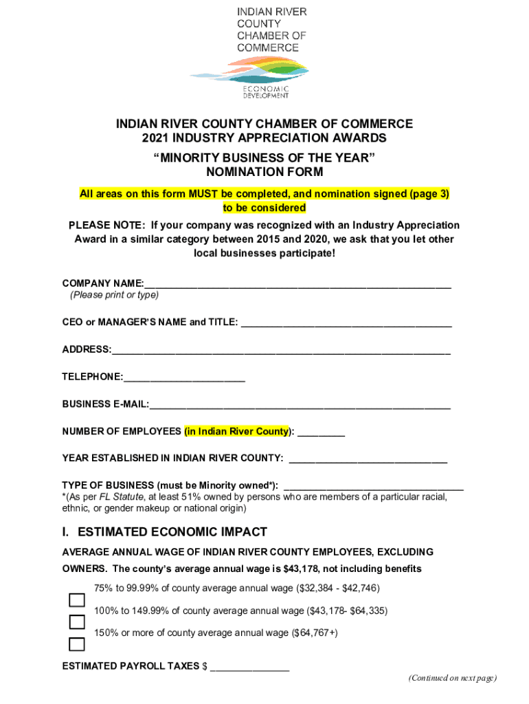 Fillable Online Minority Business of the Year nomination form Fax Email Print - pdfFiller