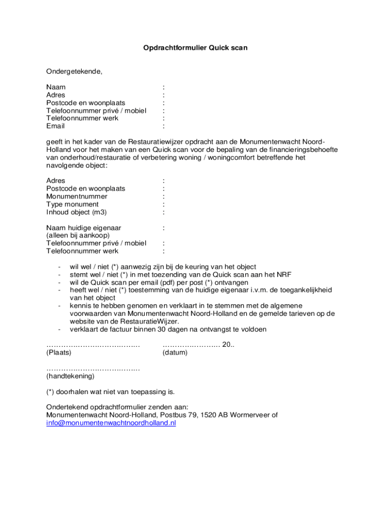 Invulbaar Online Opdrachtformulier Quick scan Faxnummer Email Afdrukken ...
