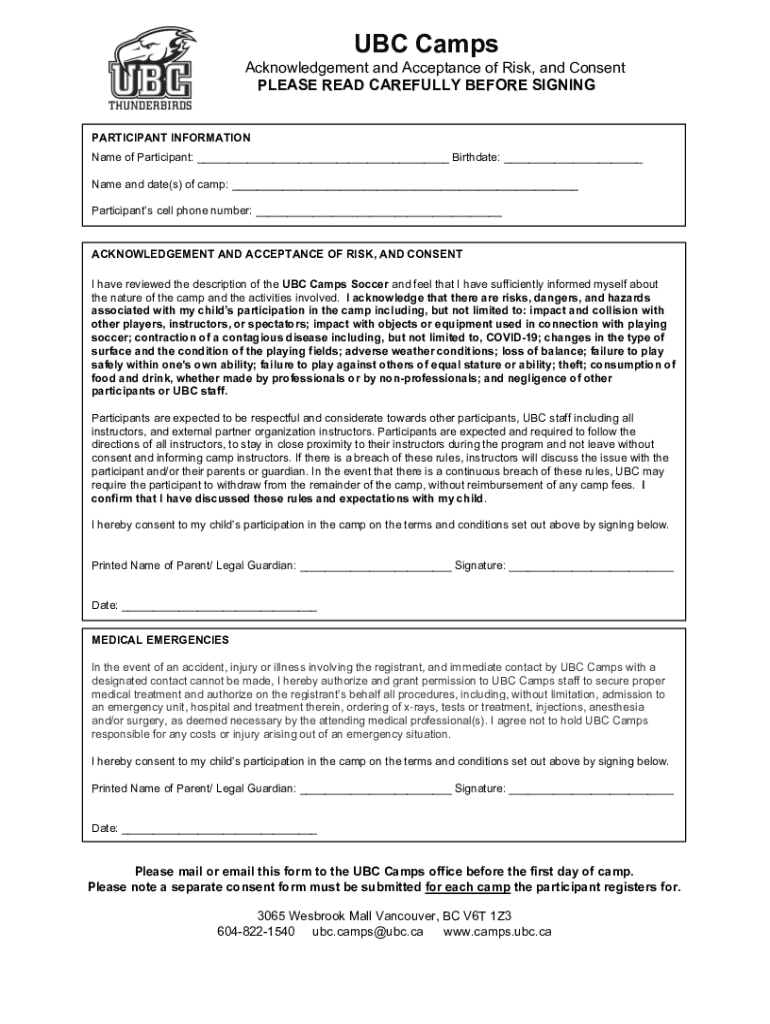 Fillable Online recreation ubc Fillable Online recreation ubc UBC Camps Consent Forms Fax ...