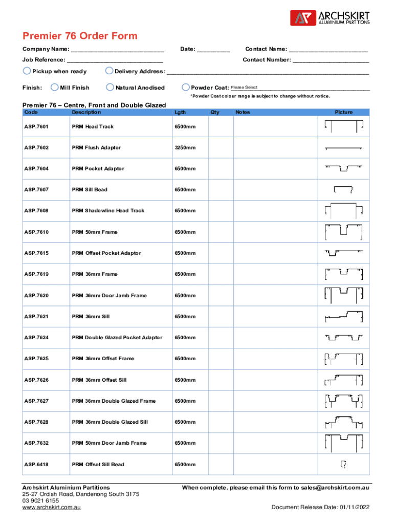 Fillable Online Order Forms - Downloads from Archskirt Aluminium ...