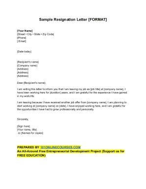 Fillable Online FORMAT Sample Resignation Letter Fax Email Print ...