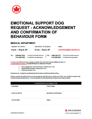 Fillable Online EMOTIONAL SUPPORT DOG REQUEST -ACKNOWLEDGEMENT AND CONFIRMATION OF BEHAVIOUR ...