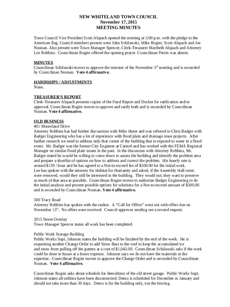 Council members present were John Schilawski, Mike Rogier, Scott ...