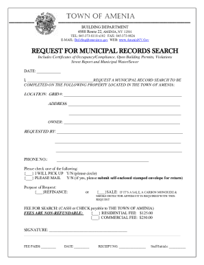 Fillable Online Request for Municipal Records Search. Request for Municipal Records Search Fax ...