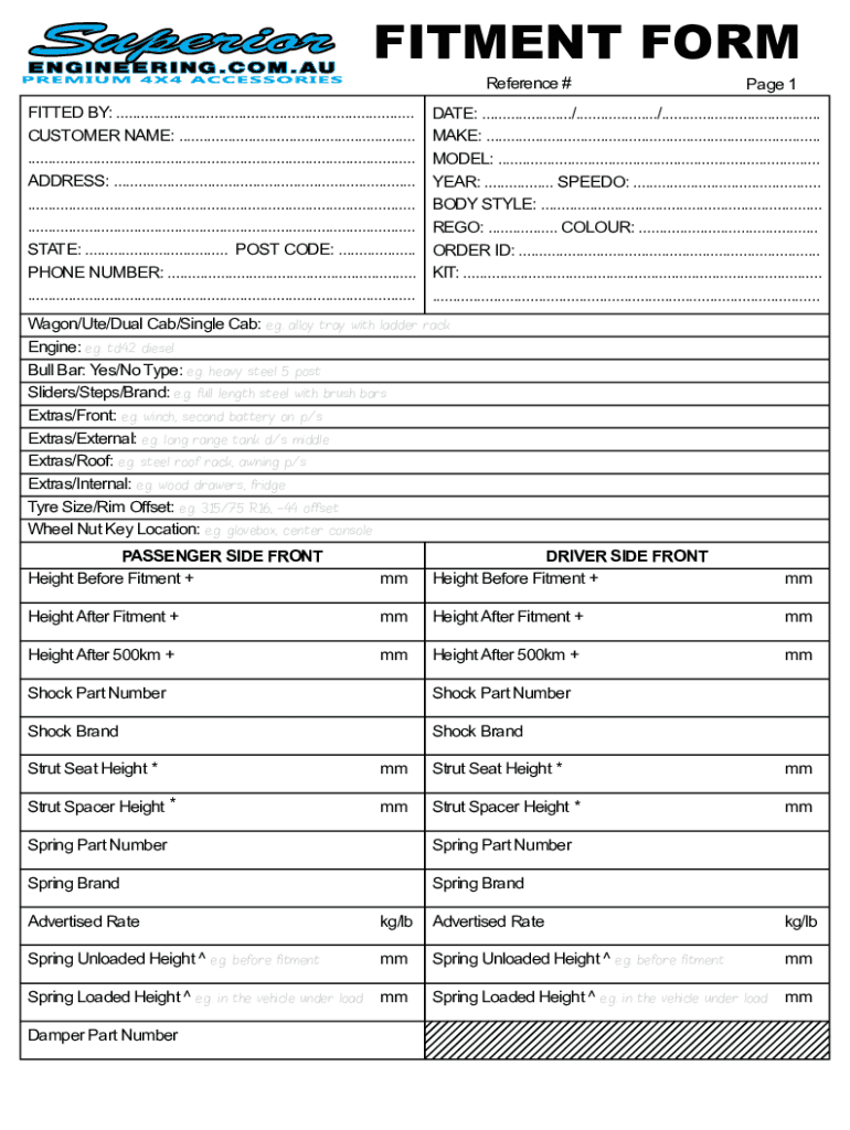 Fillable Online Fitment Form Fax Email Print - pdfFiller