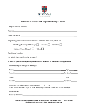 Fillable Online Permission to Officiate with Request for Bishop's ...