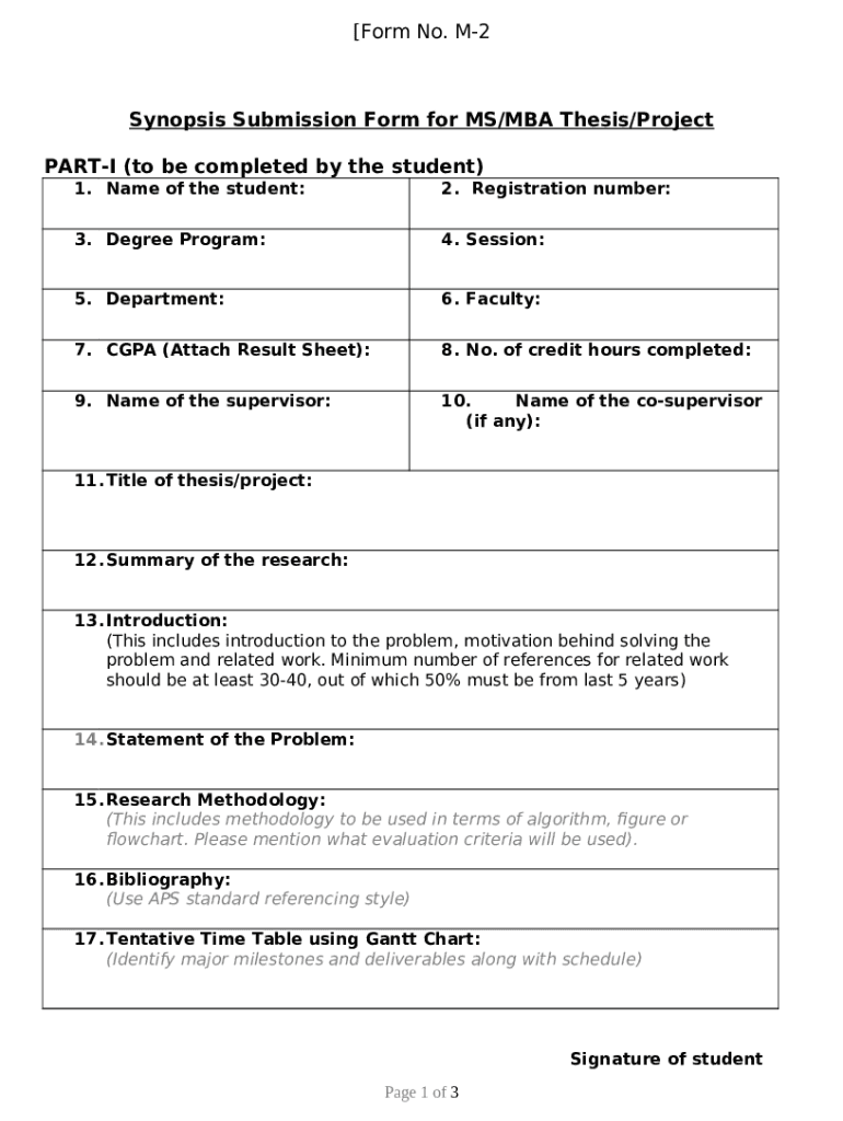 Synopsis Submission for MS/MBA Thesis/Project ... Doc Template | pdfFiller