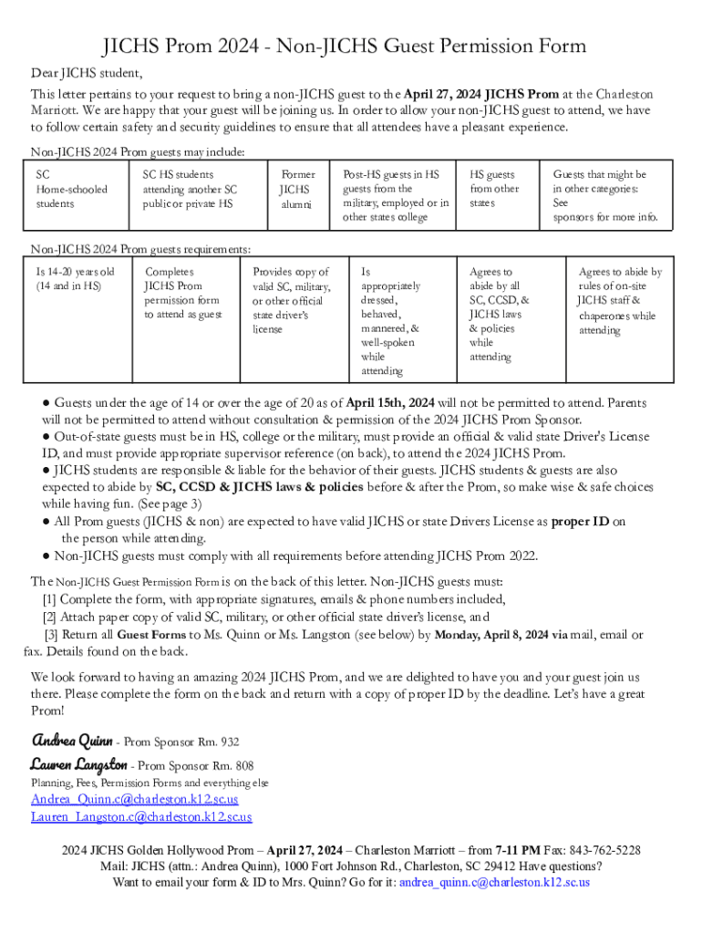 Fillable Online 2024 Non-JICHS Guest Prom Permission Form Fax Email ...