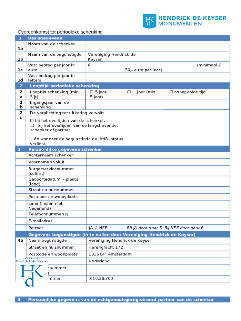 Overeenkomst tot periodieke schenking ... Doc Template | pdfFiller