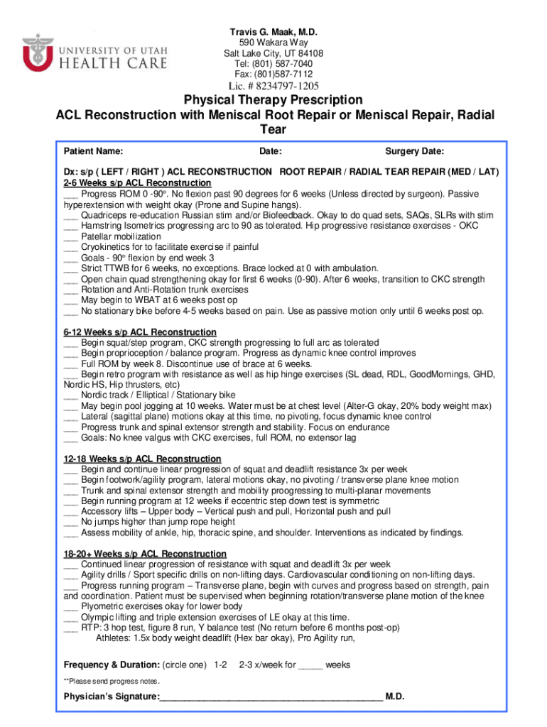 Fillable Online ACL Reconstruction + Meniscus Repair (Root or Radial ... Fax Email Print - pdfFiller