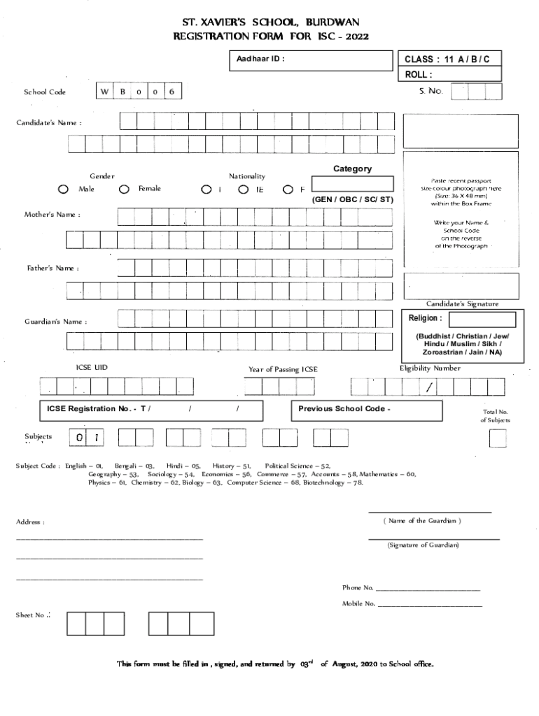 Fillable Online Class: 11 A / B / C Roll: W B 0 0 6 6666: Aadhaar ID ...