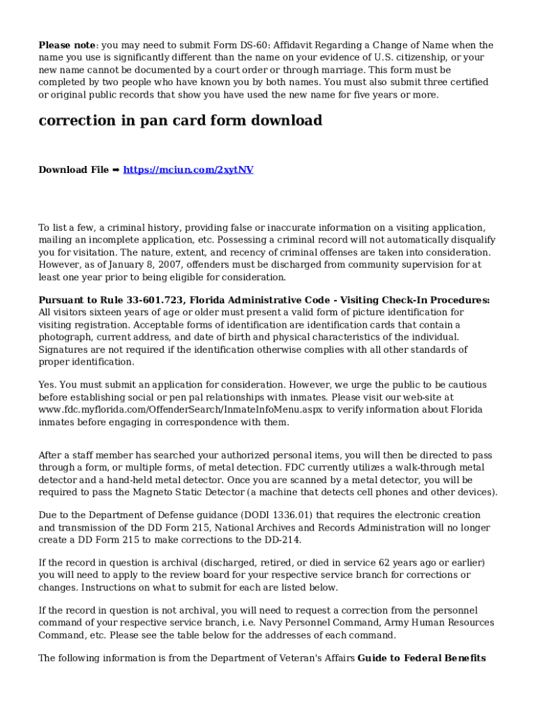 Fillable Online Fillable Form DS-60 AFFIDAVIT REGARDING A CHANGE ...