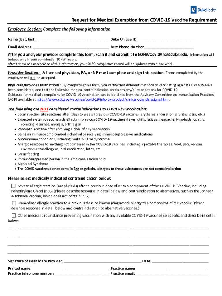 Fillable Online Request for Medical Exemption from COVID-19 Vaccine ...