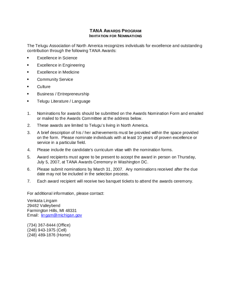 Tana's award function in city tomorrowHyderabad News Doc Template ...