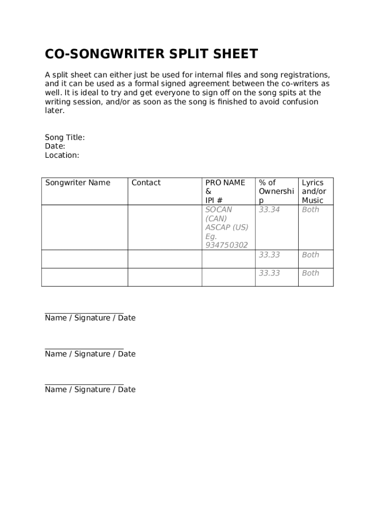 Everything You Need to Know About a Split Sheet Doc Template | pdfFiller