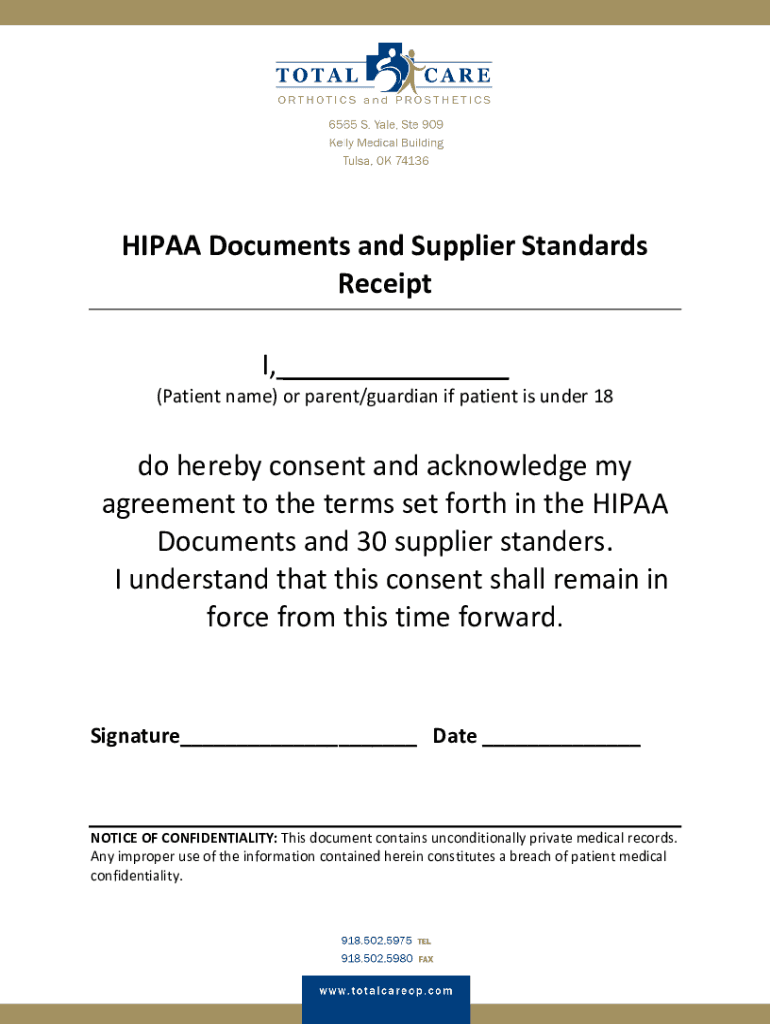 Fillable Online HIPAA Documents and Supplier Standards Receipt I Fax ...