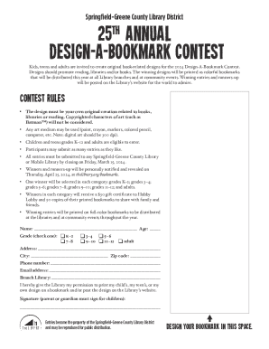 Fillable Online Springfield library's Design-a-Bookmark Contest begins ...