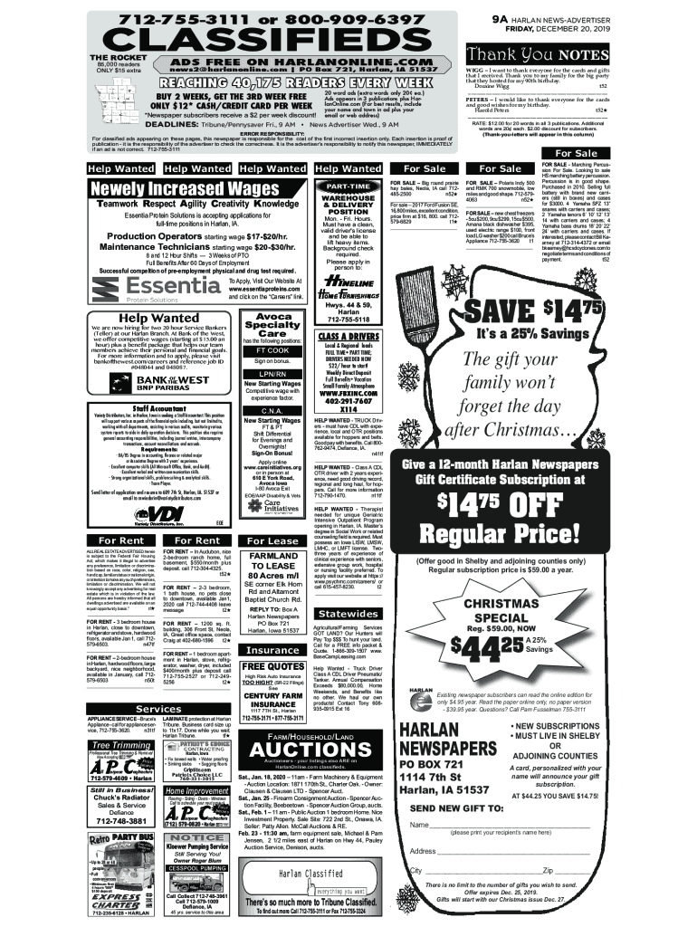 Fillable Online Harlan IA - Newspaper Fax Email Print - pdfFiller