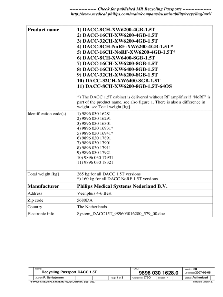 Fillable Online Recycling Passport DACC 1.5T. A4 SAP-TPD template + manual Fax Email Print ...