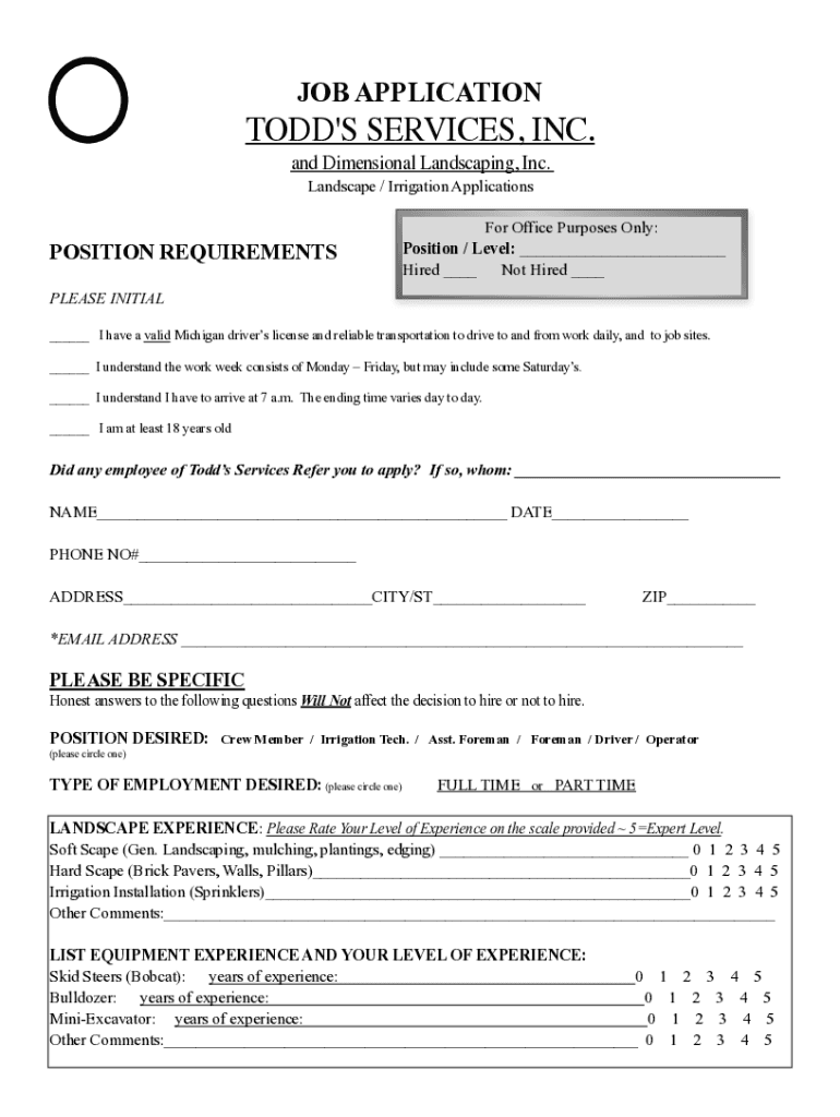Fillable Online Todd's Services - Revised Field Application Fax Email ...