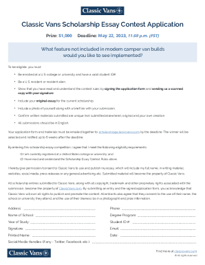Fillable Online Classic Vans Scholarship Essay Contest Application Fax ...