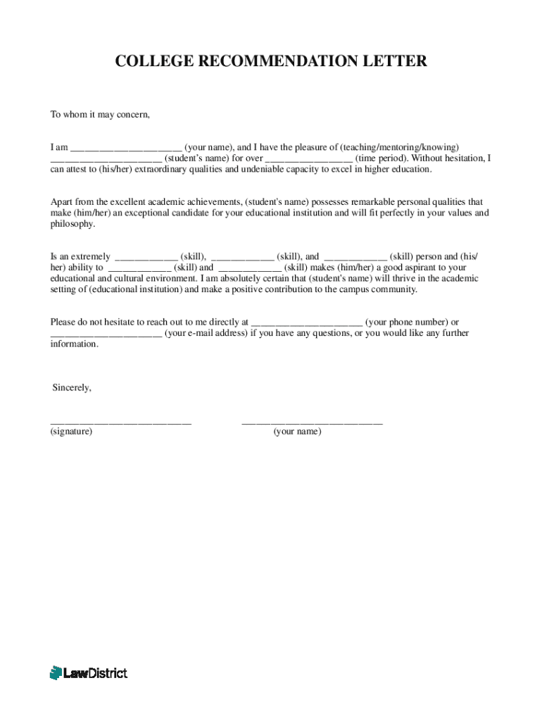 Fillable Online college-recommendation-letter-template Fax Email Print ...