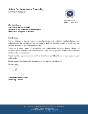 Fillable Online It is my pleasure to extend sincere congratulation and ...