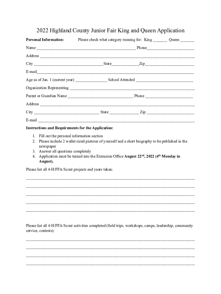 Fillable Online Highland County Jr. Fair Board Fax Email Print - pdfFiller