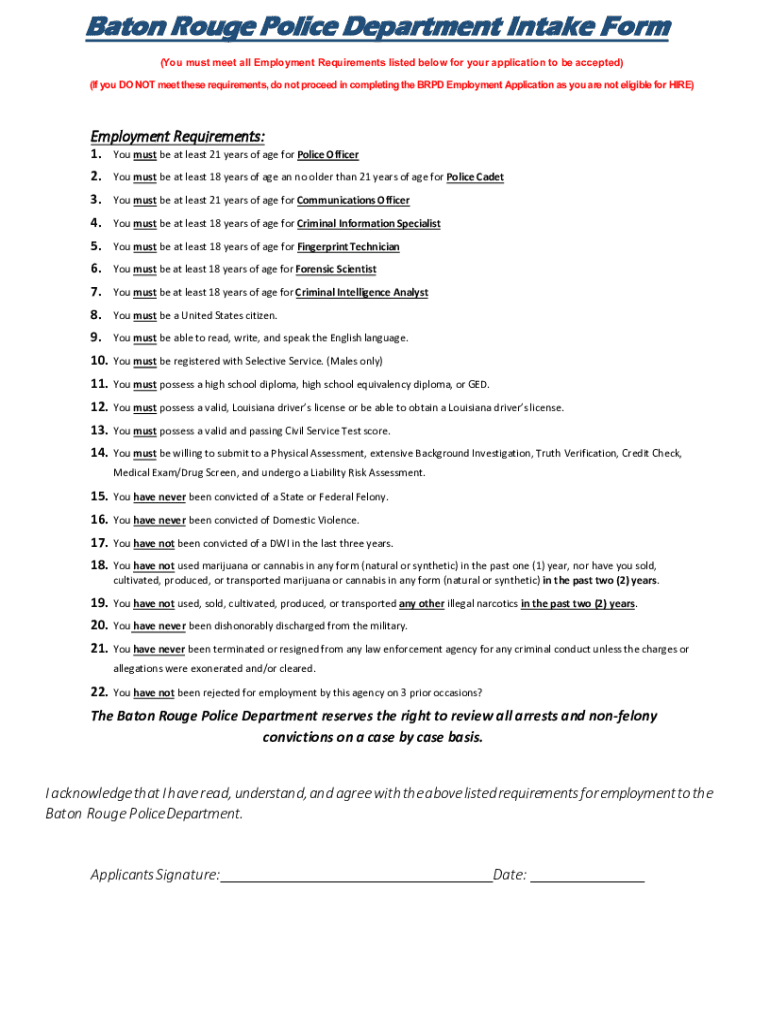 Fillable Online Baton Rouge Police Department Intake Form Fax Email ...