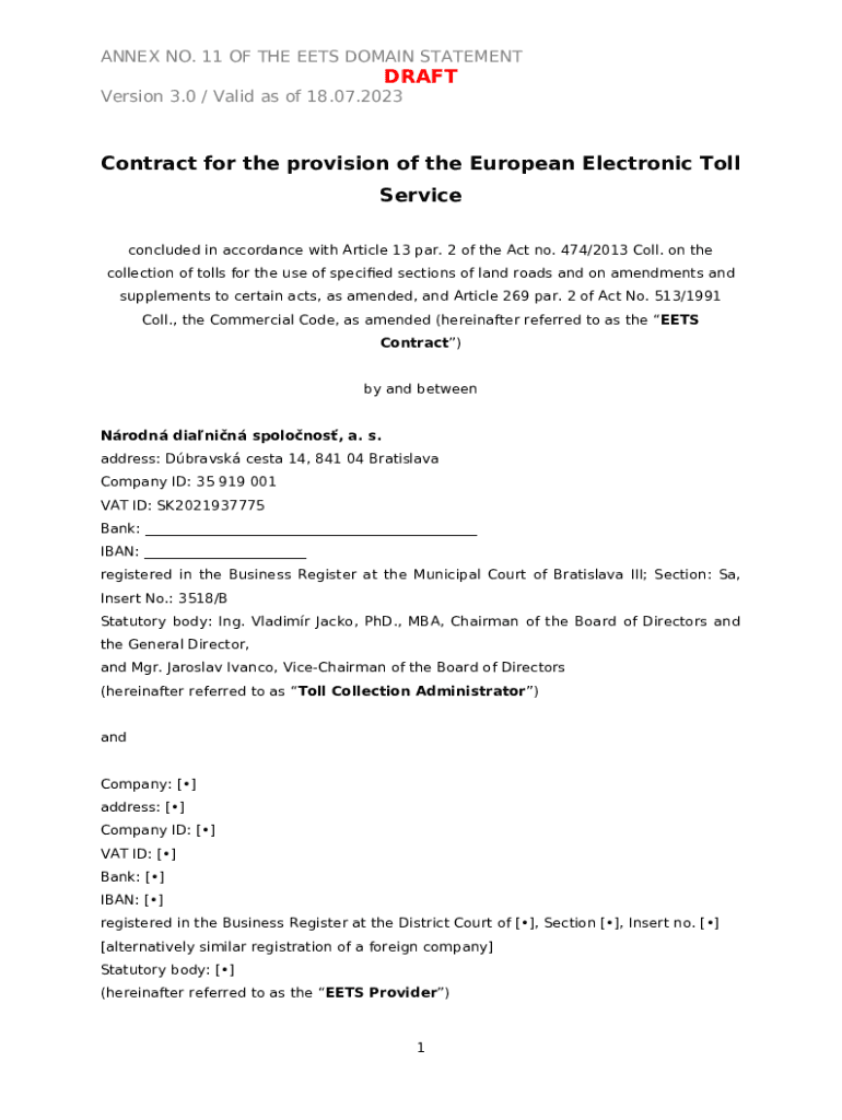European Electronic Toll Collection Service (EETS) Doc Template | pdfFiller