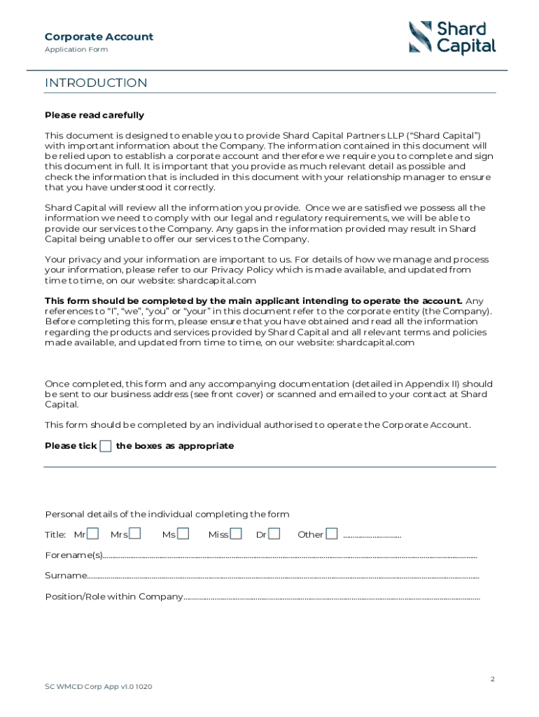 Fillable Online Shard Capital Partners LLP, 3rd Floor, 70 St Mary Axe ...