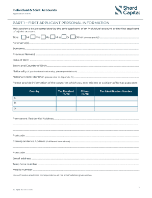Fillable Online INDIVIDUAL & JOINT ACCOUNTS APPLICATION FORM Fax Email Print - pdfFiller