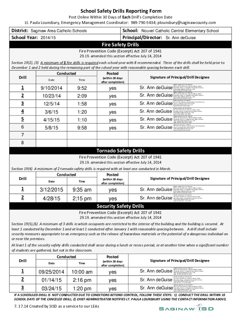 Fillable Online School Safety Drills Reporting Form Fax Email Print ...