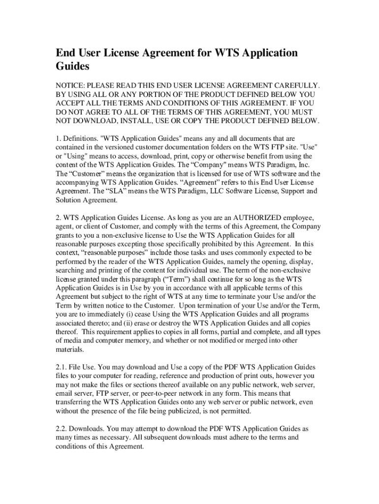 Fillable Online End User License Agreement for WTS Application Guides ...